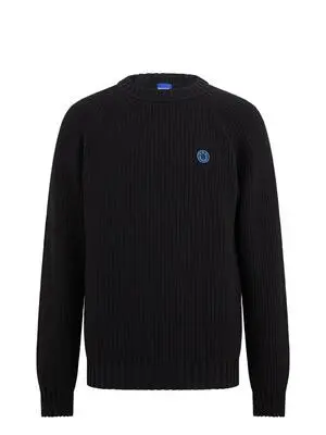 Hugo Boss Ribbed Knit Crewneck Sweatshirt With Chest Logo - Black