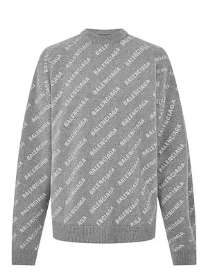 Balenciaga All Over Logo Knit Sweater - Gray
