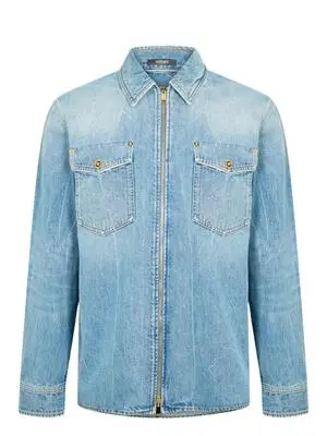 Versace Stonewashed Long-sleeve Denim Shirt Blue