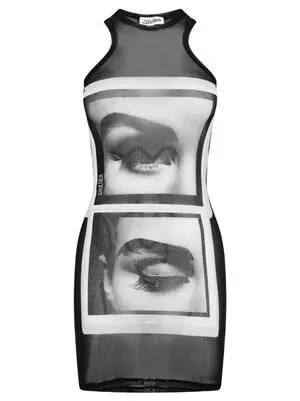 JEAN PAUL GAULTIER Sleeveless Semi-transparent Printed Mini Dress - Black