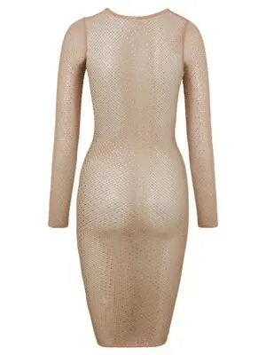 Balenciaga Long Sleeve Crew Neck Sheer Dress - Nude