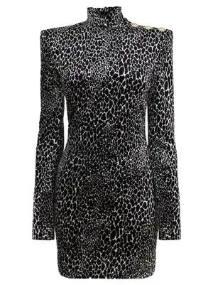 BALMAIN Balmain Leopard Print High Neck Mini Dress