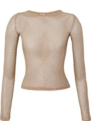 Balenciaga Rhinestone Embellished Mesh Cropped Top - Nude