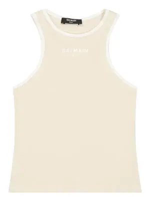 Balmain Logo Crew Neck Tank Top - White