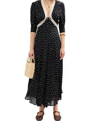 RIXO RIXO Amina Polka Dot Dress With Lace Trim