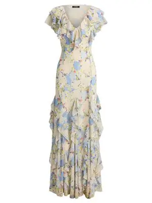 Ralph Lauren Floral Ruffled Maxi Dress - Blue