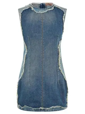 Acne Studios Denim Mini Dress With Ruffled Trim - Blue