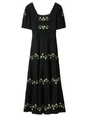 Rixo Philippa Embroidered Midi Dress - Black