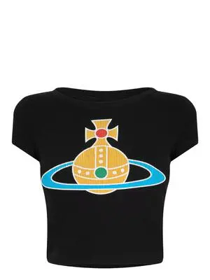 VIVIENNE WESTWOOD Orb Print Cropped T-shirt - Black