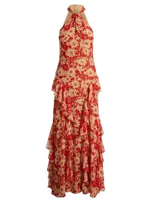 RALPH LAUREN Ralph Lauren Halterneck Floral Print Tiered Gown
