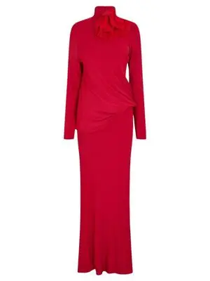 MAGDA BUTRYM Magda Butrym Long Sleeve Draped Maxi Dress With Floral Neckline And Open Back