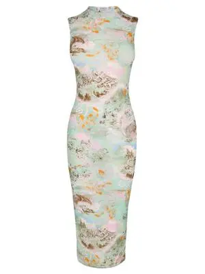 Off-White Sleeveless Printed Midi Dress - Multicolor