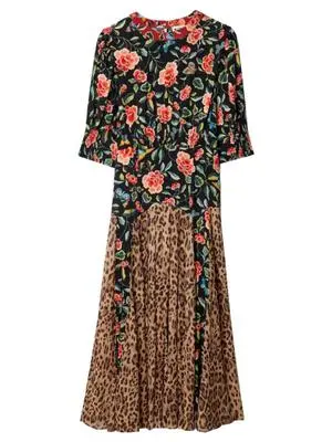Rixo Meg Boho Dress Floral And Leopard Print Maxi - Multicolor