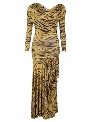 GANNI Printed Jersey Long Maxi Dress - Brown