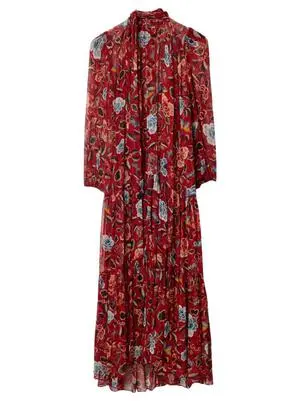 Rixo Adalind Printed Long Sleeve Tie-waist Maxi Dress - Red