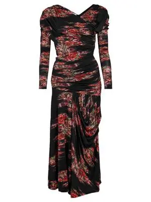 GANNI Printed Long Sleeve Maxi Dress - Black