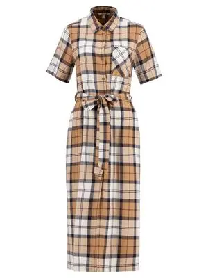 Barbour Tartan Inspired Midi Shirt Dress - Nude