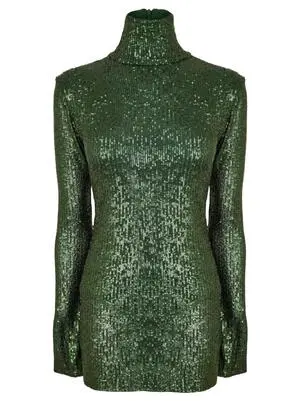 Norma Kamali Sequined Long-sleeved Mini Dress - Green