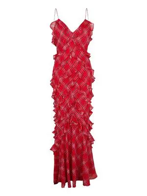 LoveShackFancy Spaghetti Strap Ruffled Maxi Dress - Red