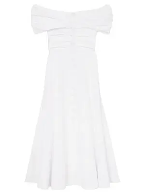 Celine Cotton Poplin Off-shoulder Midi Dress With Bralette Detail - White