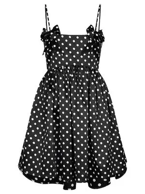 GANNI Satin Polka Dot Mini Dress With Bow Detail - Black