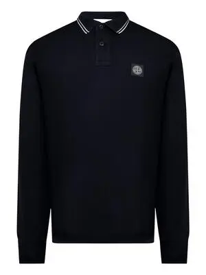 Stone Island Logo Cotton Compass Patch Polo Shirt - Black