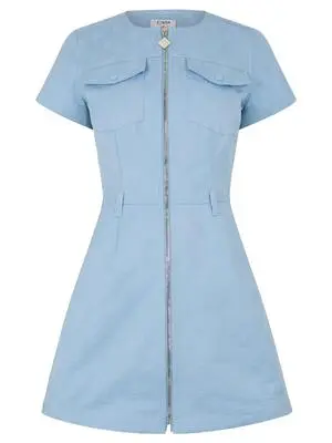 Casablanca Zipper Short Sleeve Dress - Blue