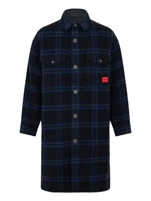 Hugo Boss Checked Long Sleeve Overcoat - Black