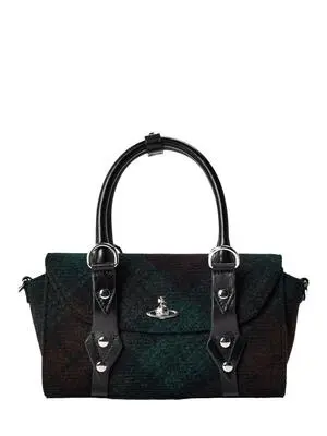VIVIENNE WESTWOOD Plaid Wool Handbag With Rivets - Black
