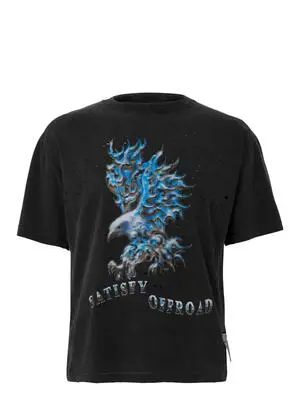 Satisfy Eagle Flames" Distressed Graphic T-shirt - Black