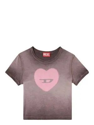 DIESEL® Short Sleeve Two-tone T-shirt With Heart Graphic - Gray