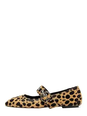 AeydĒ Leopard Print Mary Jane Ballet Flats - Black