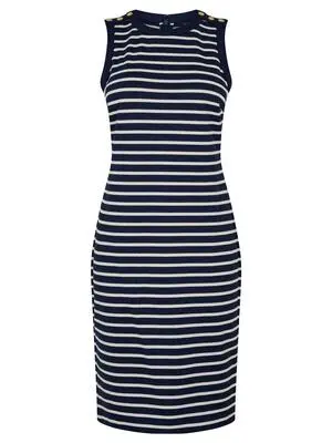 Ralph Lauren Striped Tea-length Dress With Button Detail - Black