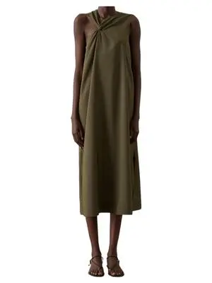 Soeur Sleeveless Pleated Shift Dress With Side Slits - Brown