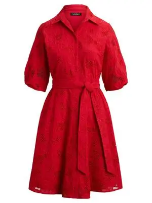 Ralph Lauren Embroidered Shirt Dress - Red