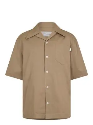 AMI Paris Camp Collar Short Sleeve Plain Shirt - Brown