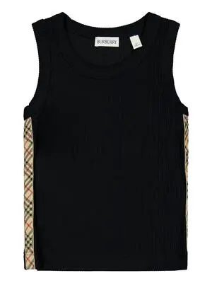 Burberry Ribbed Tank Top With Iconic Check Detail - Black