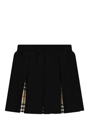 Burberry Pleated Skirt With Checked Insets - Black