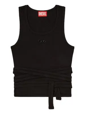 DIESEL® Ribbed Cropped Tank Top With Wrap Detail - Black