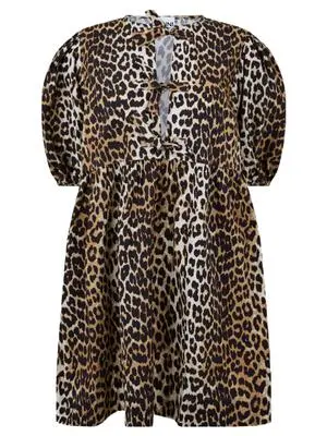 GANNI Leopard Print Dress With Bow Detail - Black