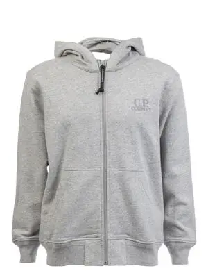 C.P. COMPANY Diagonal Raised Fleece Logo Full-zip Hoodie - Grey