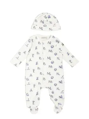 Moncler Letter Print Footed Sleepsuit And Hat Set - No