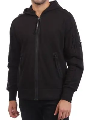 C.P. COMPANY Diagonal Raised Fleece Lens Zip Hoodie - Black