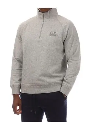 C.P. COMPANY Diagonal Raised Fleece Half Zip Logo Sweatshirt - Grey