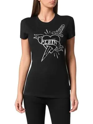 Philipp Plein Philipp Plein Embellished Heart And Dagger T-Shirt Black
