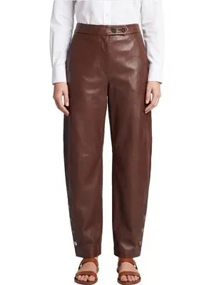 Sportmax Tailored Leather Trousers With Button Detailing - Brown