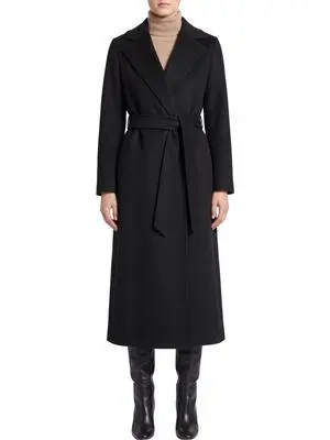 Max Mara Long Belted Wool Robe Coat - Black
