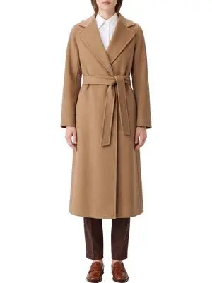 Max Mara Long Belted Wool Robe Coat - Camel