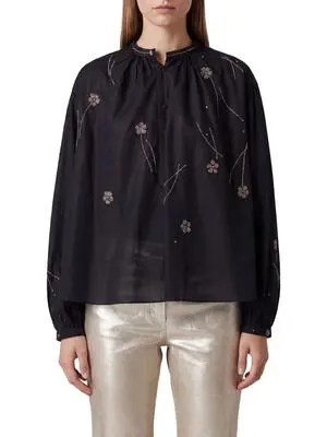 FORTE_FORTE Embellished Mandarin Collar Shirt - Black