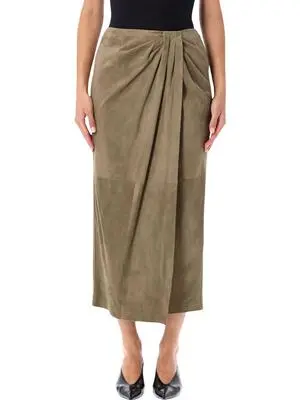 Ralph Lauren Suede Draped Skirt - Mud